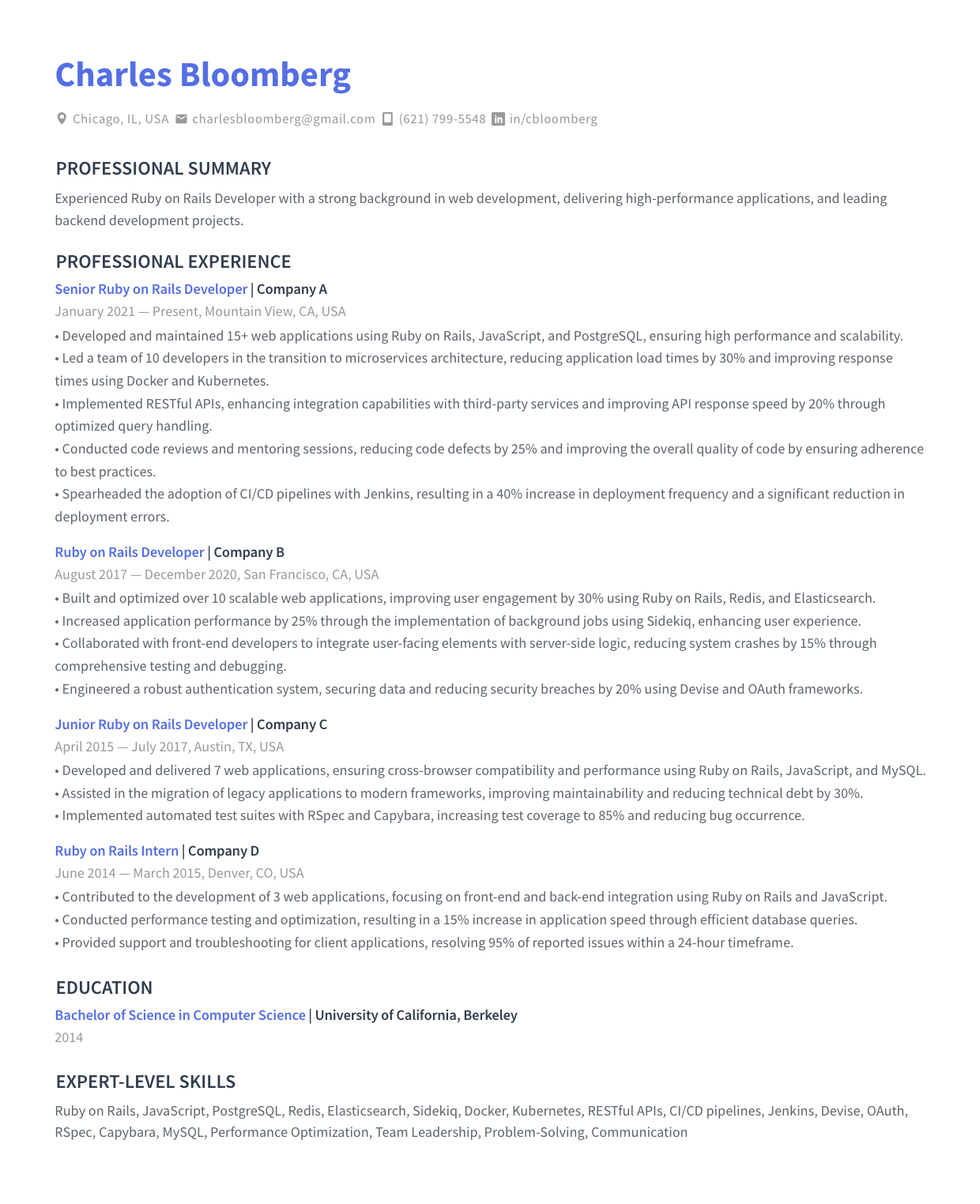 20+ Ruby on Rails Developer Resume Examples